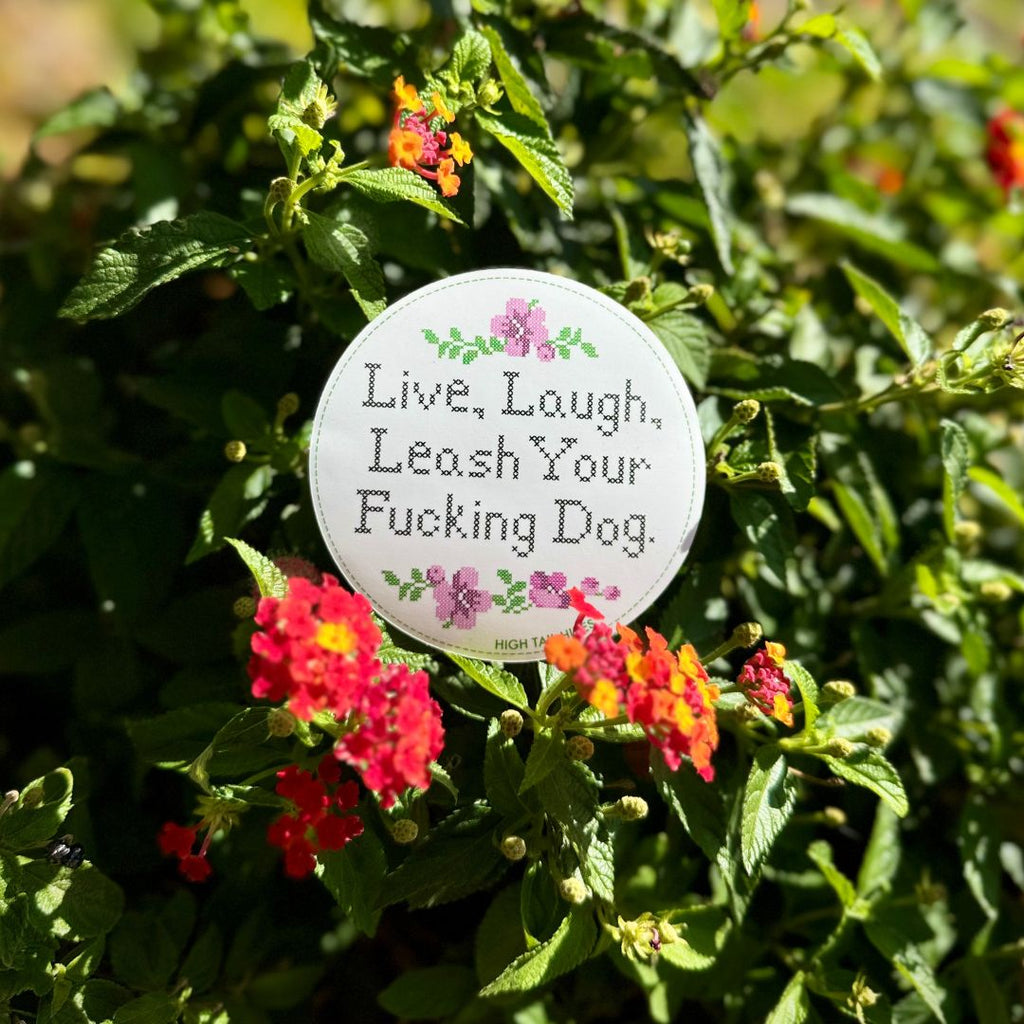 Live, Laugh, Leash Cross Stitch Sticker – High Tail Hikes